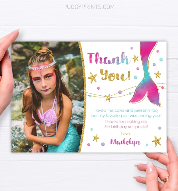 Mermaid Thank You Card, Editable Mermaid Birthday Thank You Card ...