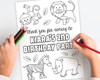 Safari Birthday Coloring Placemat Activity Sheet, Jungle Birthday ...