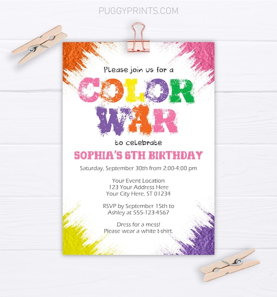 Color War Birthday Invitation Editable Template Online - Etsy