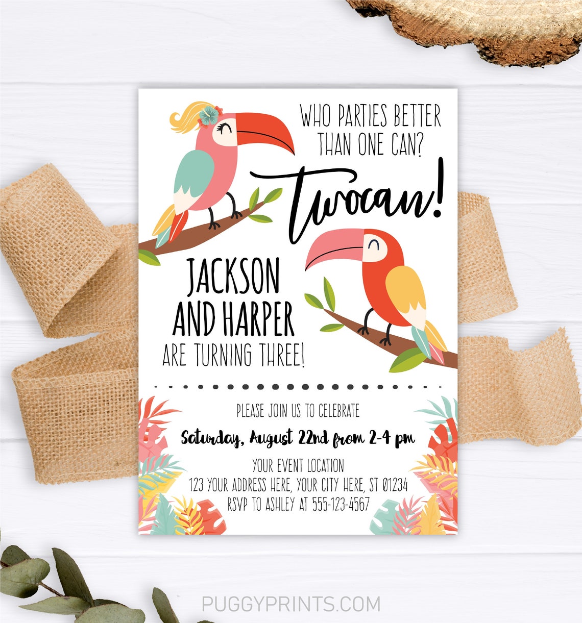 Toucan Birthday Invitation Editable Twocan Invitation - Etsy