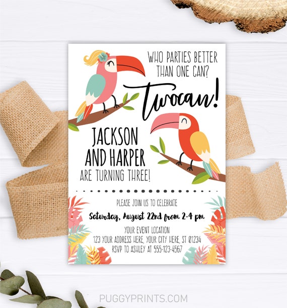Toucan Birthday Invitation Editable Twocan Invitation - Etsy