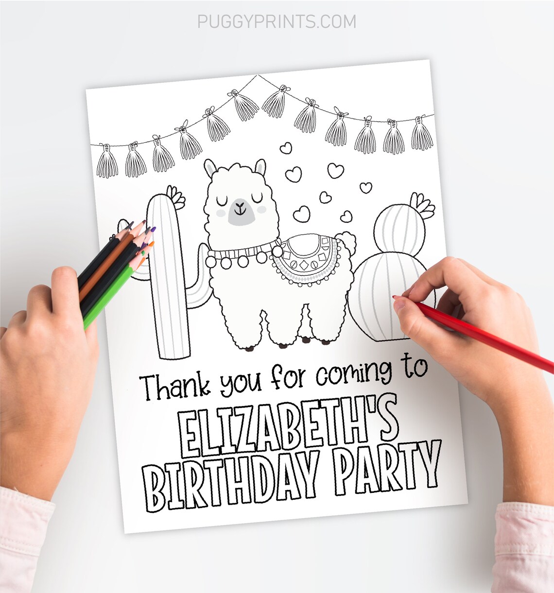 Llama Birthday Coloring Page Editable Llama Coloring Page - Etsy