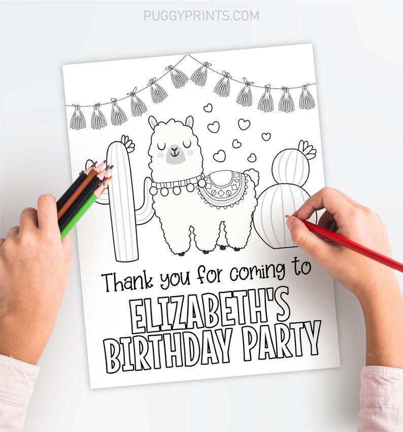 Llama Birthday Coloring Page Editable Llama Coloring Page - Etsy