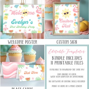 One in the Sun Birthday Party Pack: Editable Summer Decor (digital ...