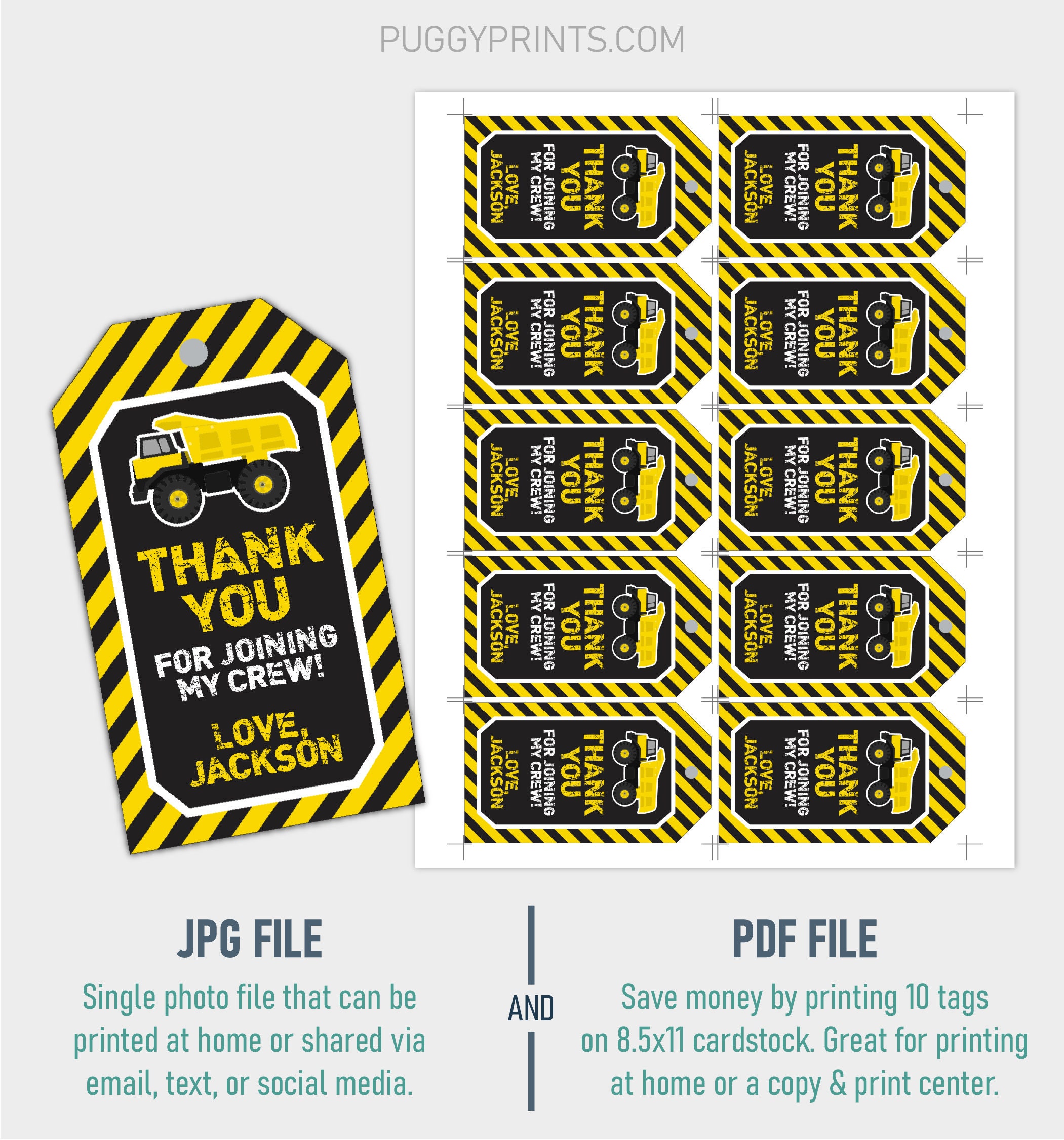 Construction Birthday Favor Tags Editable Construction Favor | Etsy