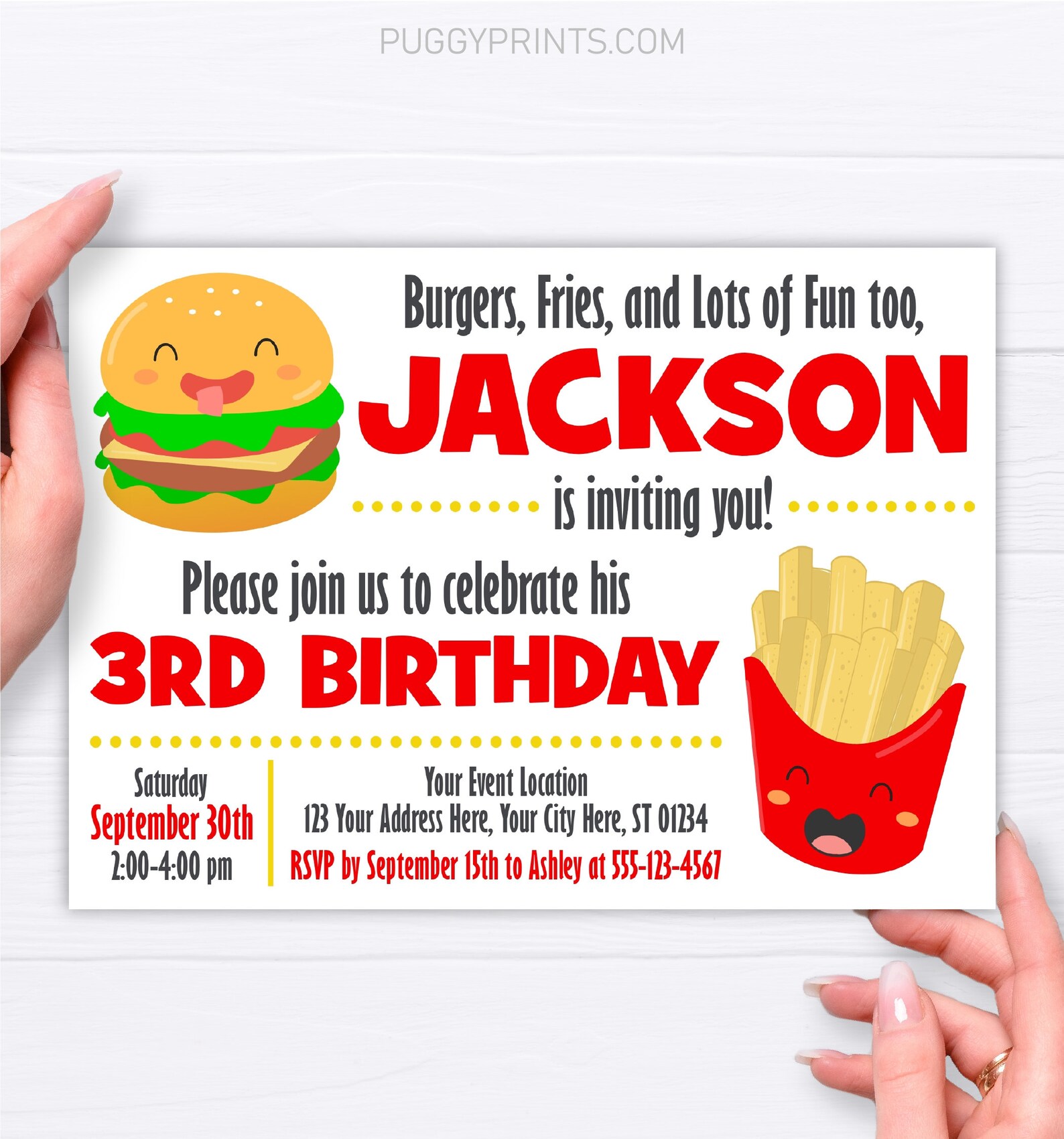 Burger and Fries Birthday Invitation Editable Hamburger and - Etsy Canada