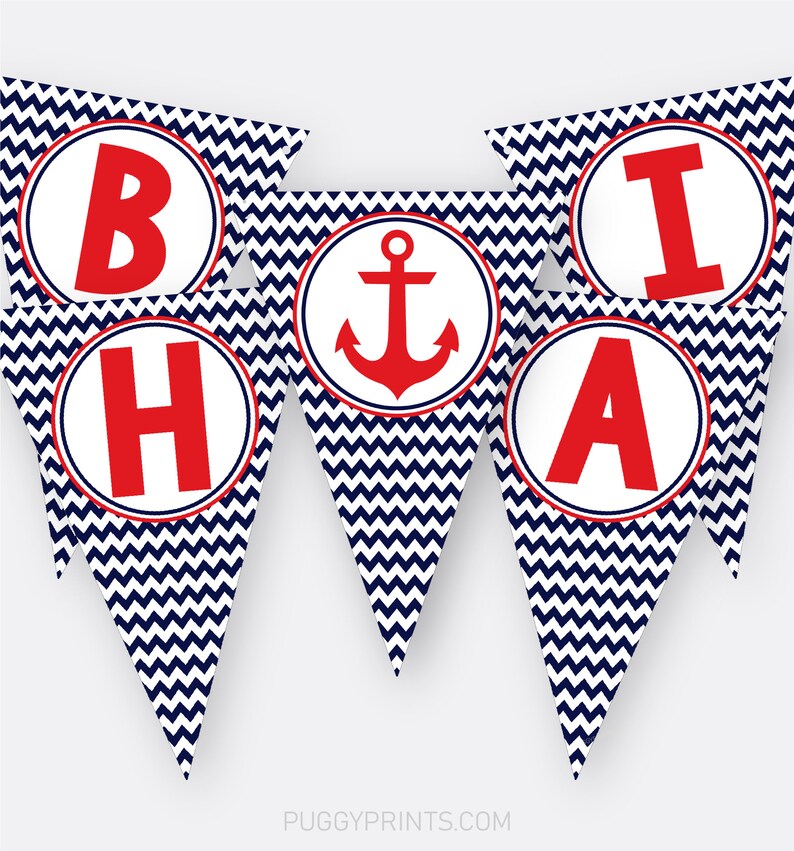 Nautical Happy Birthday Banner Printable Nautical Banner - Etsy