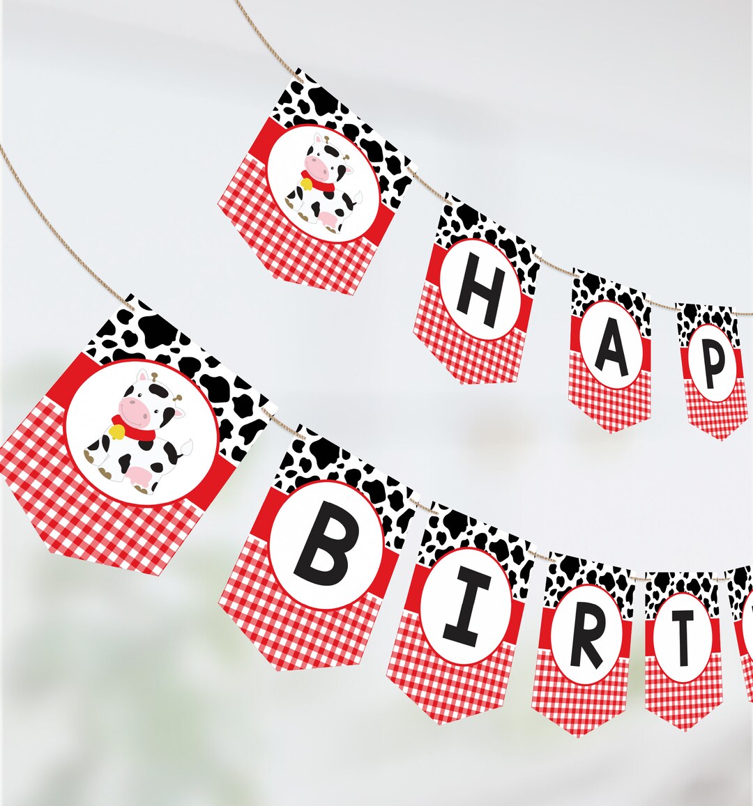 Cow Happy Birthday Banner, Printable Cow Banner, Personalized A-Z ...
