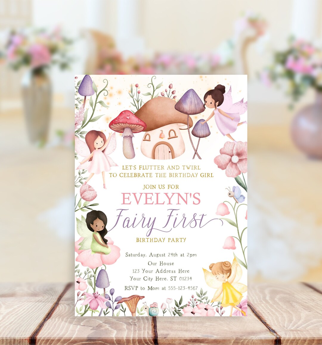 Fairy Birthday Invitation Editable Fairy Invite Template Printable Girl ...