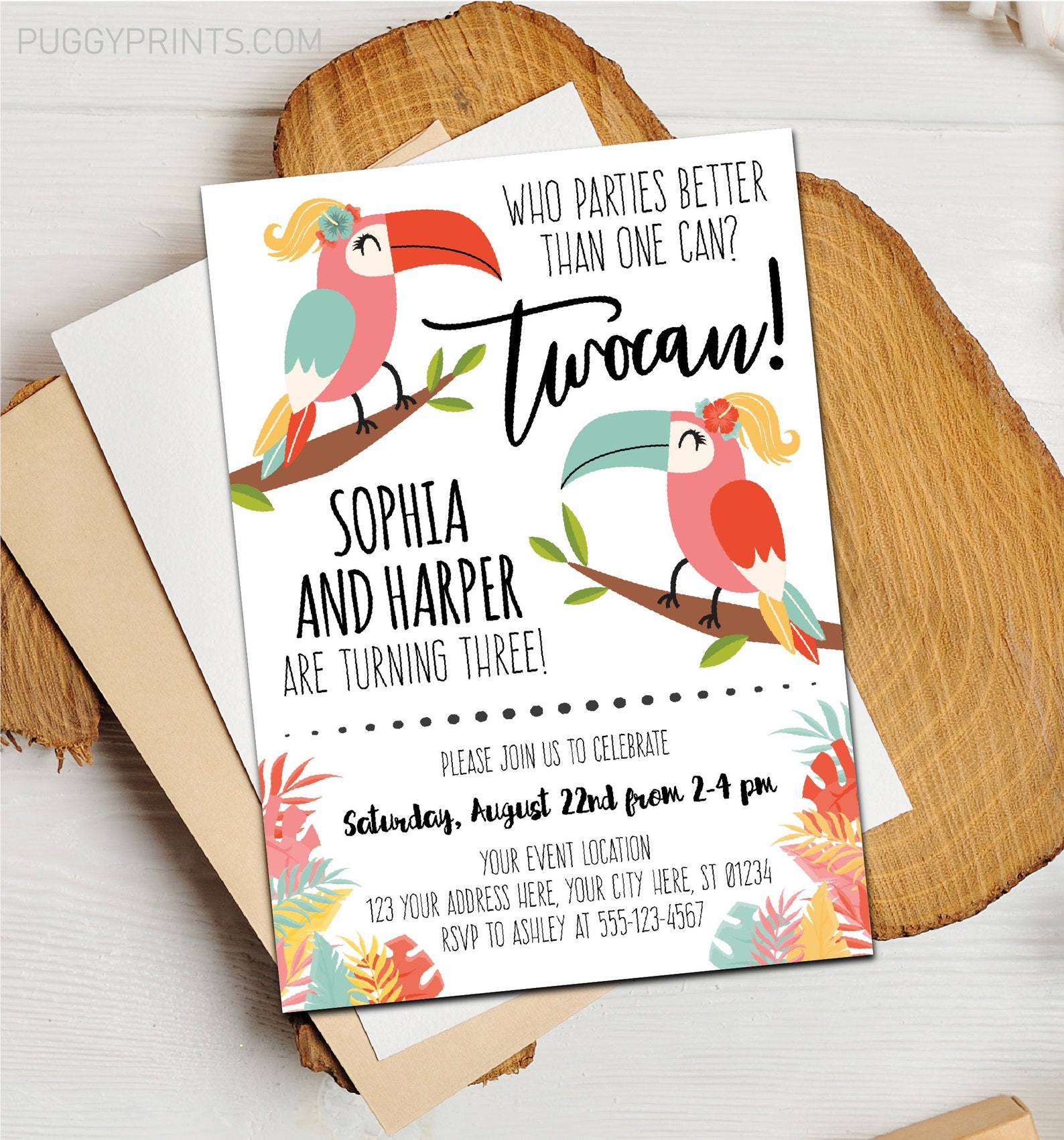 Toucan Birthday Invitation, Editable Twocan Invitation Template ...
