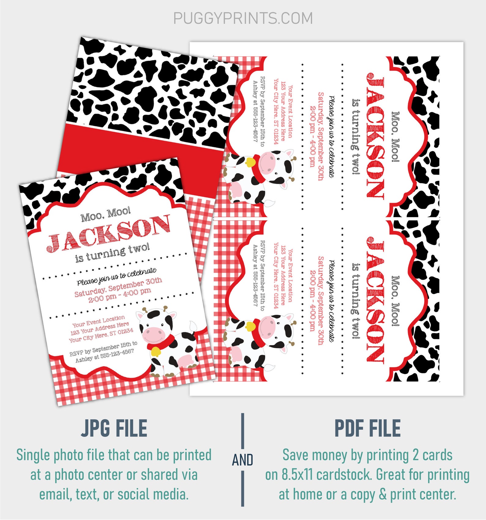 Cow Birthday Invitation Editable Cow Invitation Template - Etsy