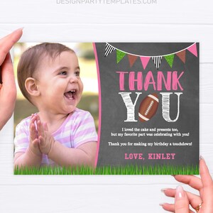 Editable Football Birthday Thank You Card Template Printable Girl ...