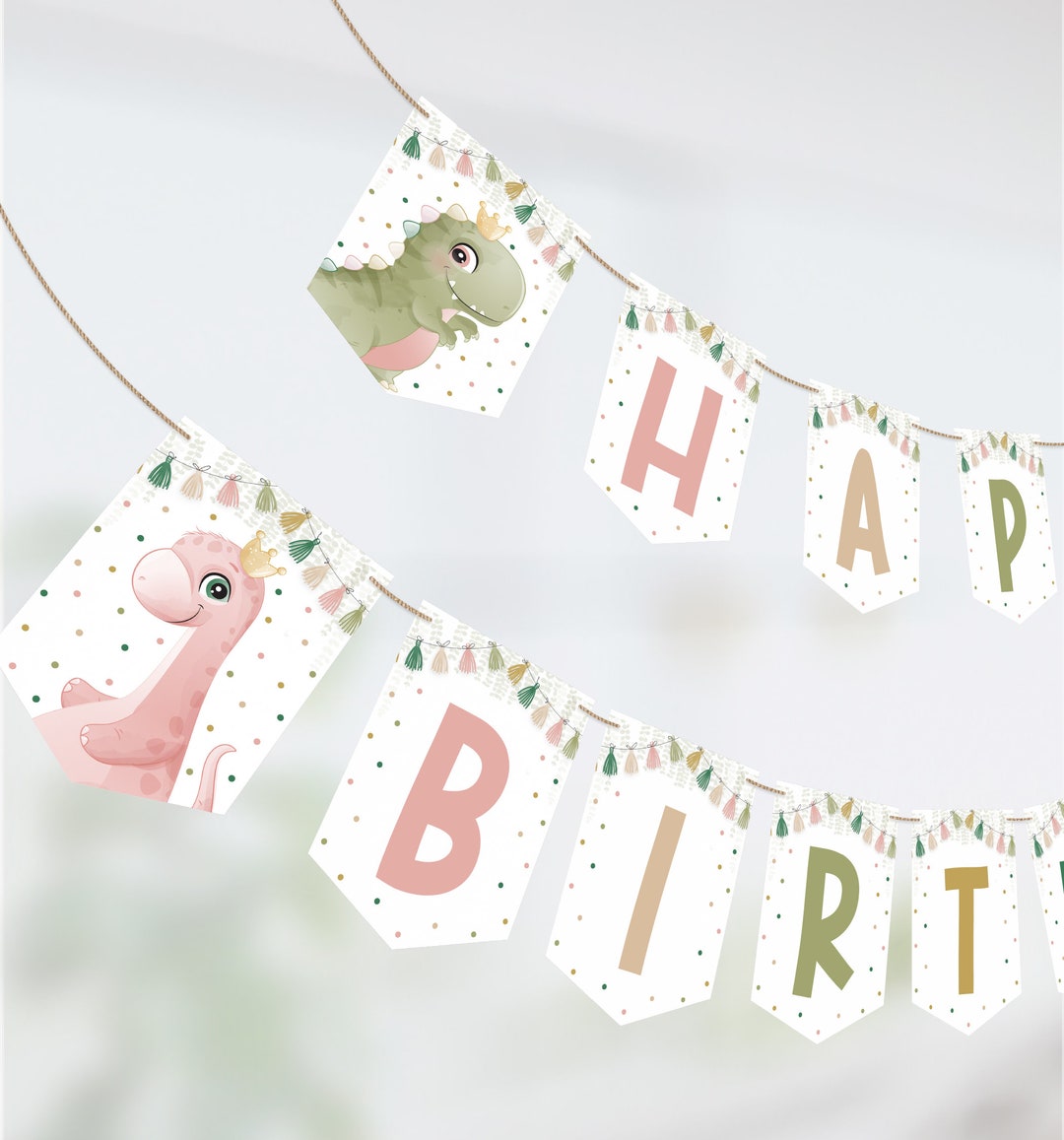 Girl Dinosaur Happy Birthday Banner, Printable Dinosaur Banner, Girl ...