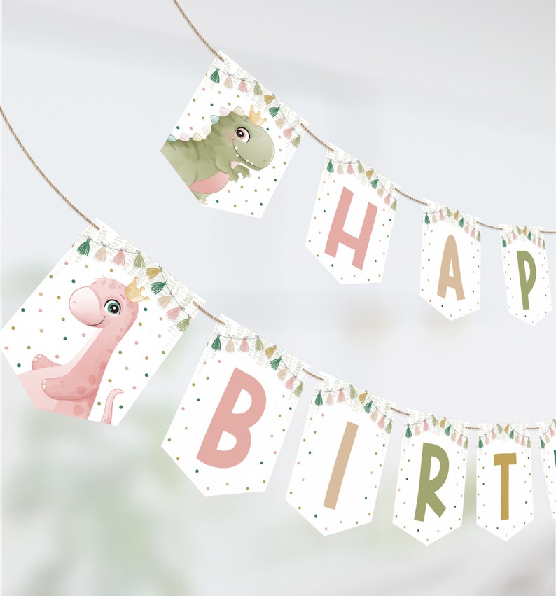 Girl Dinosaur Happy Birthday Banner Printable Dinosaur - Etsy