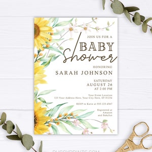 Sunflower Baby Shower Invitation, Editable Sunflower Invitation ...