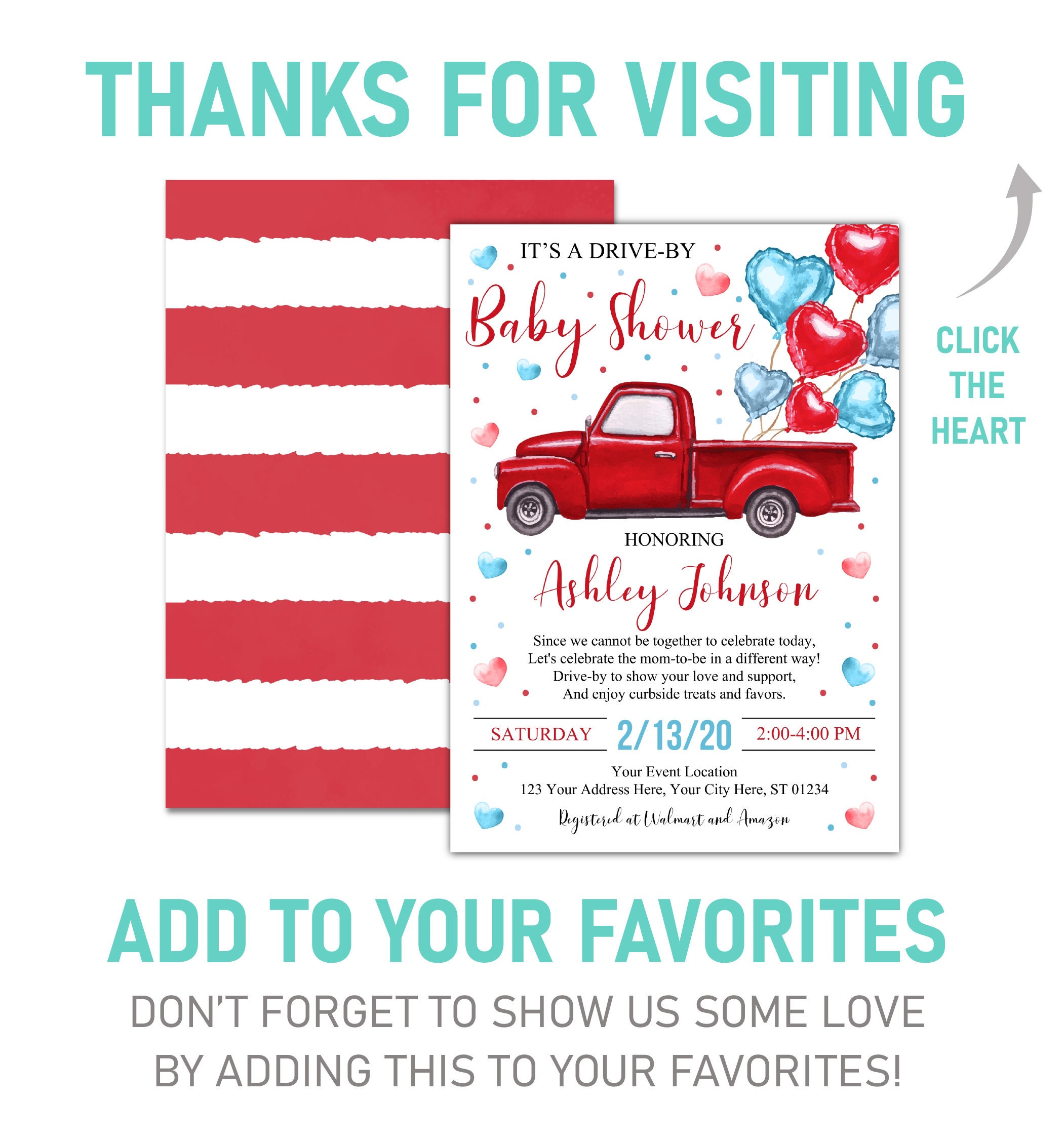 Paper Valentine Heart Drive Thru Baby Shower Editable Drive By ...