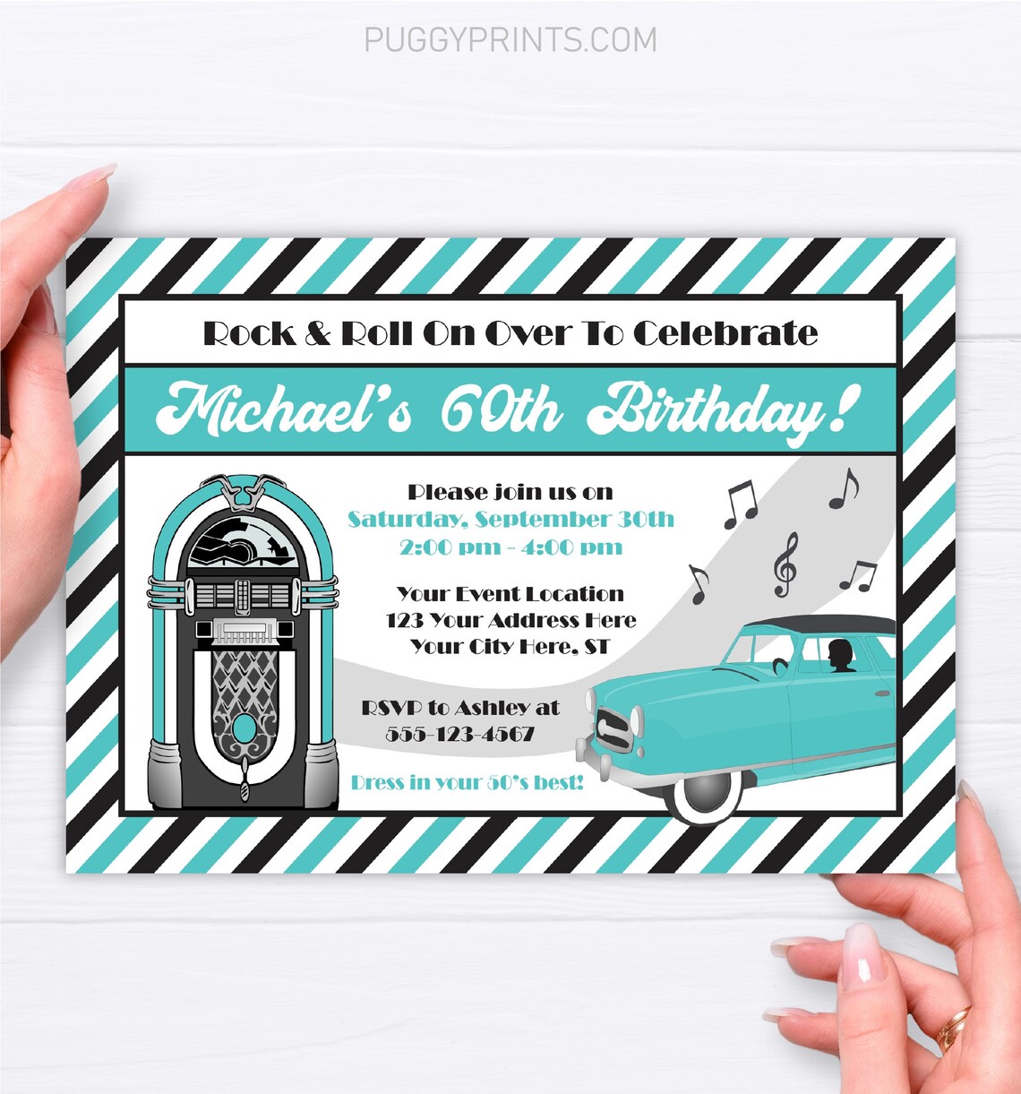 Sock Hop Birthday Invitation Editable 1950's Invitation - Etsy