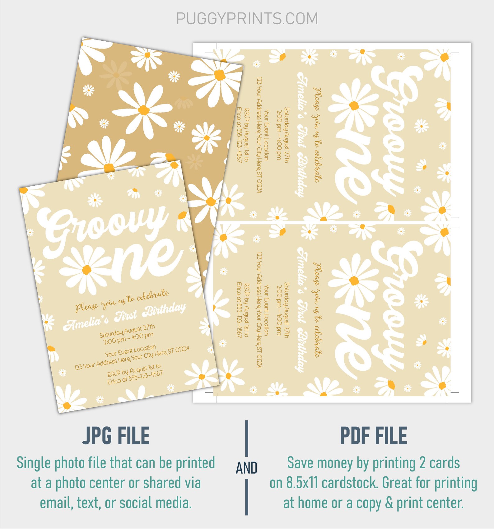 Groovy One Retro Daisy Invitation Editable Daisy Invitation - Etsy