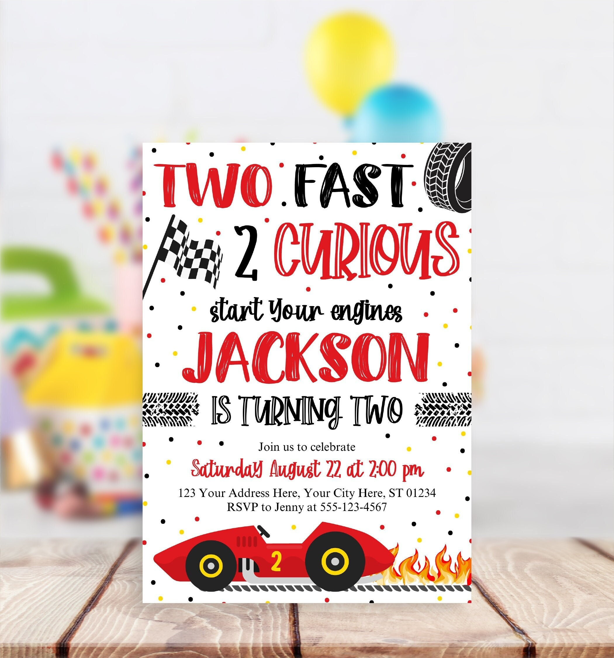 Two Fast Birthday Invitation Editable 2 Curious Invitation - Etsy UK