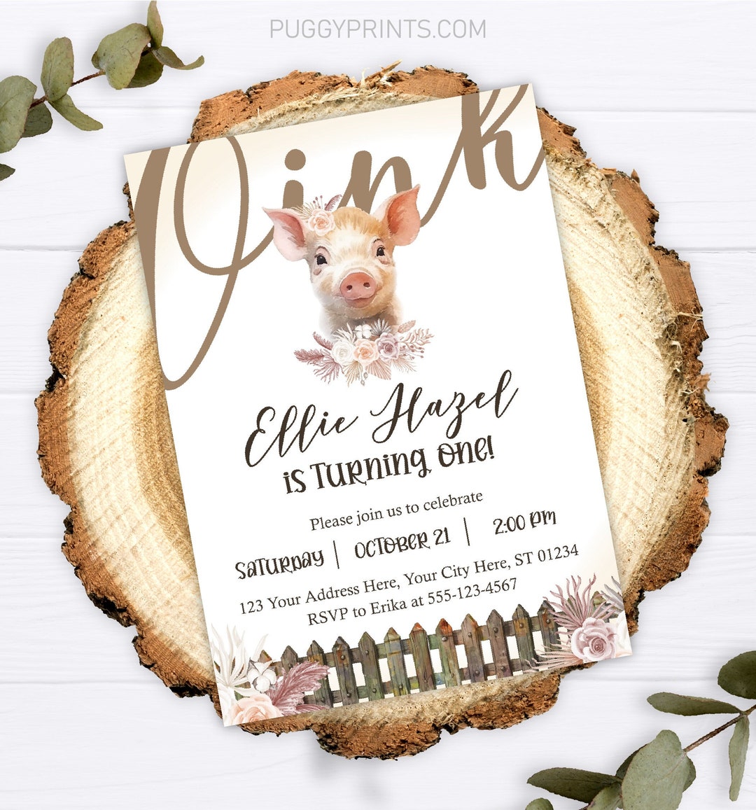 Pig Birthday Invitation Editable Girl Barnyard Party Invite - Etsy