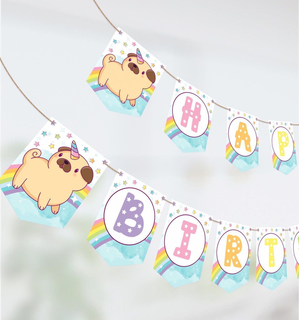 Pug Unicorn Happy Birthday Banner Printable Pug Banner - Etsy