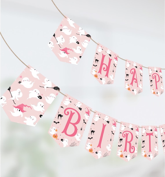 Halloween Happy Birthday Banner, Printable Halloween Banner, Girl Ghost ...