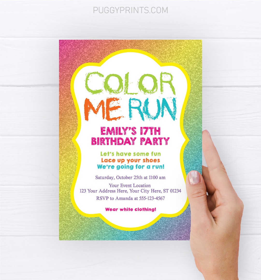 Color Run Invitation, Editable Color Run Birthday Party Invitations ...
