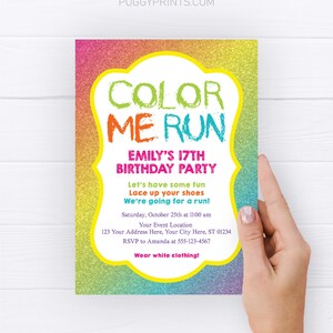 Color Run Invitation, Editable Color Run Birthday Party Invitations ...
