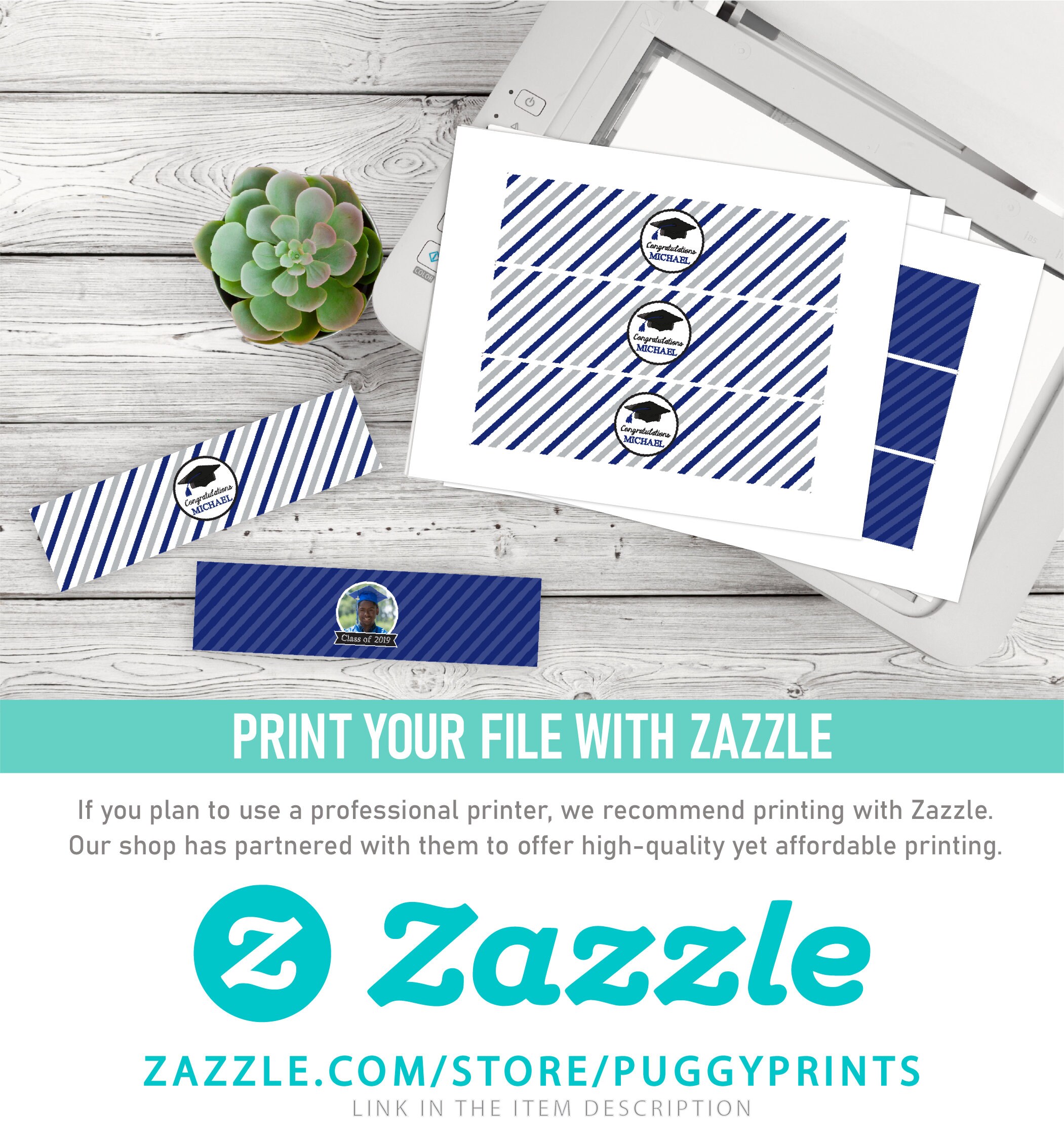 Graduation Party Water Bottle Labels Royal Blue and Silver | Etsy