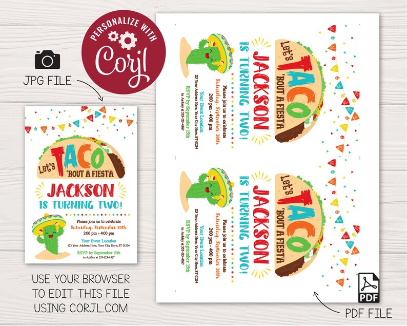 Let's Taco Bout a Fiesta Birthday Invitation Editable | Etsy