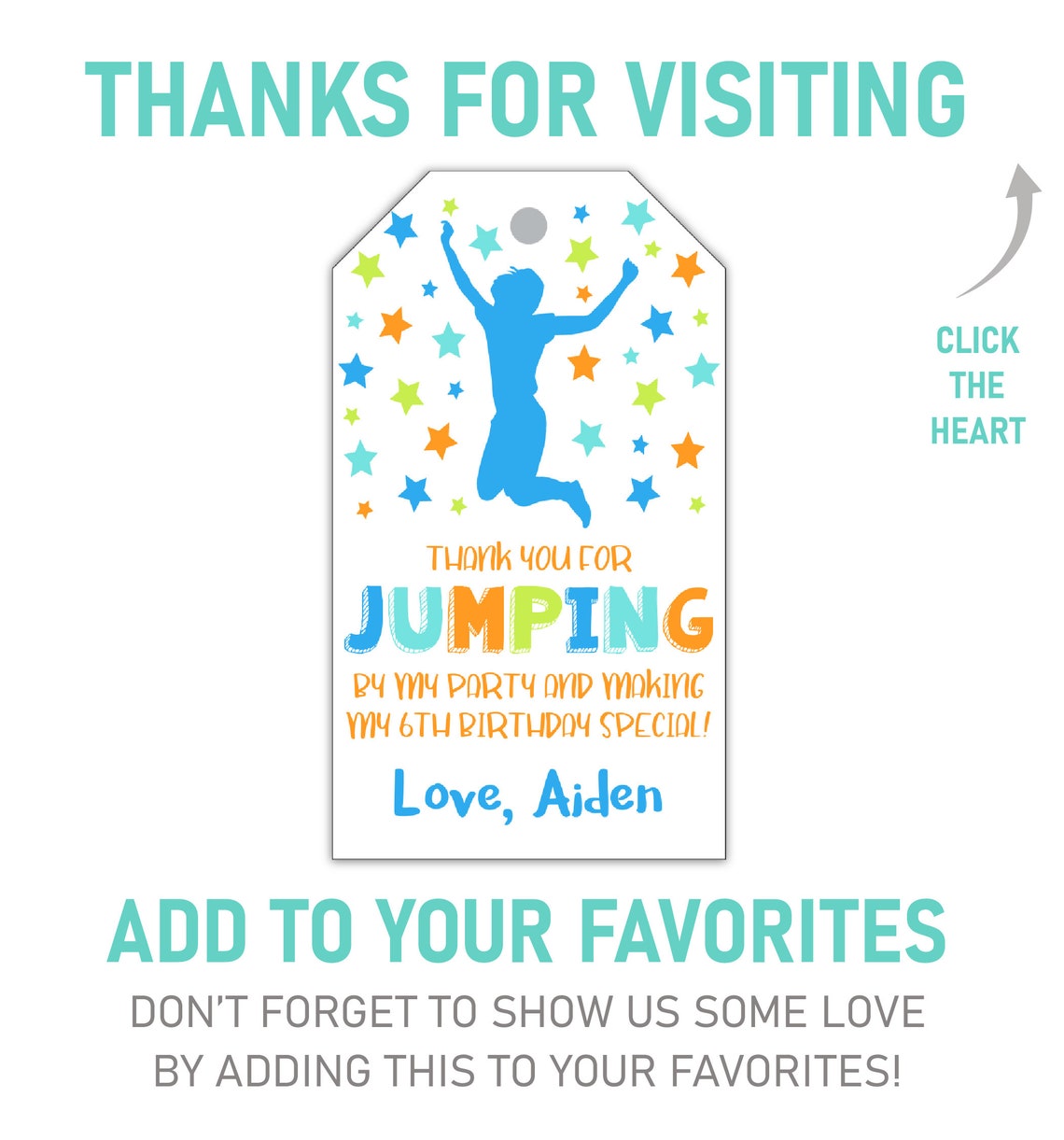 Jump Favor Tags Jump Birthday Party Favors Boys Jump Party | Etsy