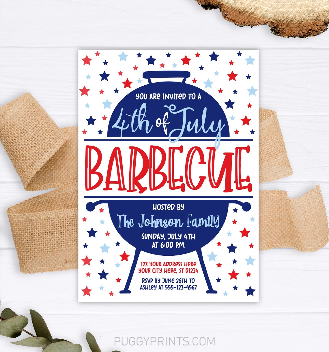 4th of July BBQ Invitation Editable Fourth of July Barbecue | Etsy