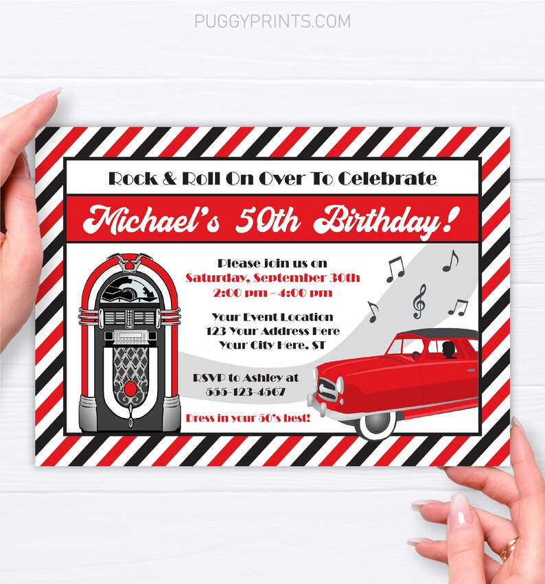 Sock Hop Birthday Invitation Editable 1950's Invitation - Etsy
