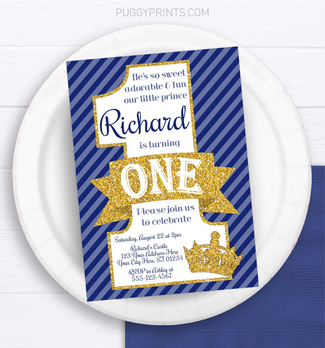 Prince Birthday Invitation, Editable Prince First Birthday Invitation ...