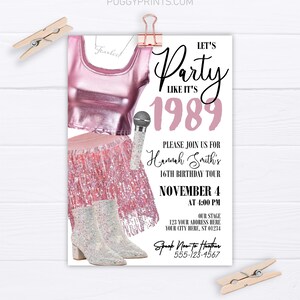 Music Artist Birthday Invitation Editable Party Like Its 1989 Invite ...