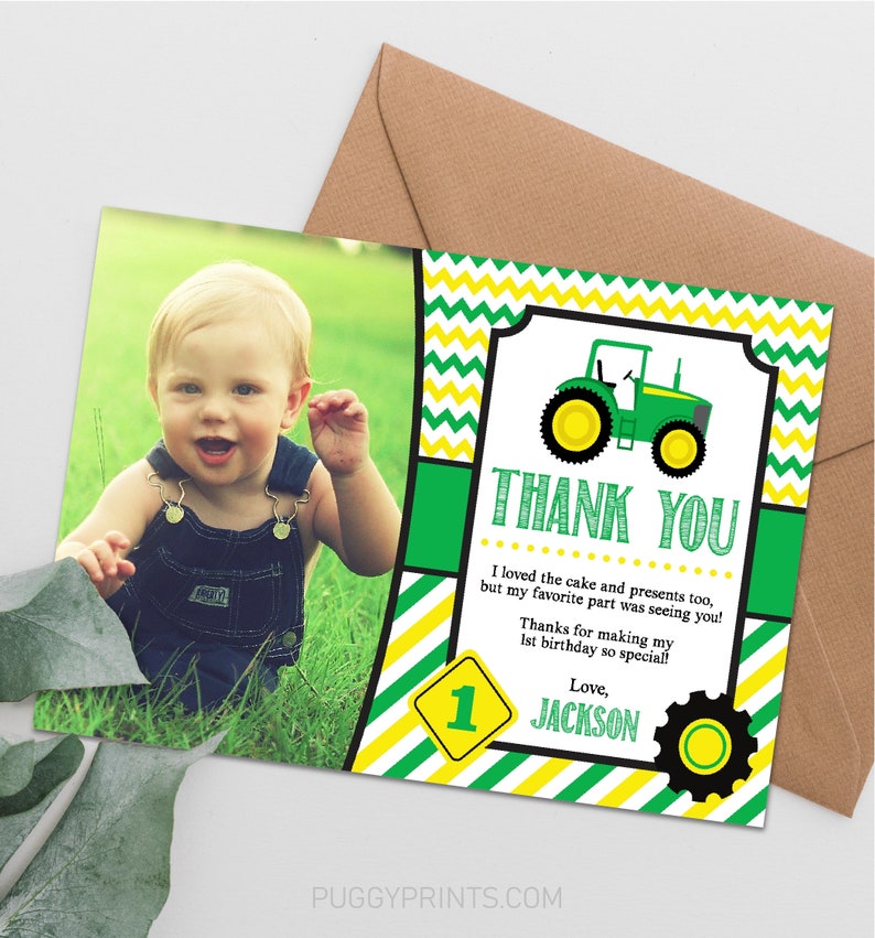 Tractor Birthday Thank You Card Tractor Thank You Cards 1st | Etsy