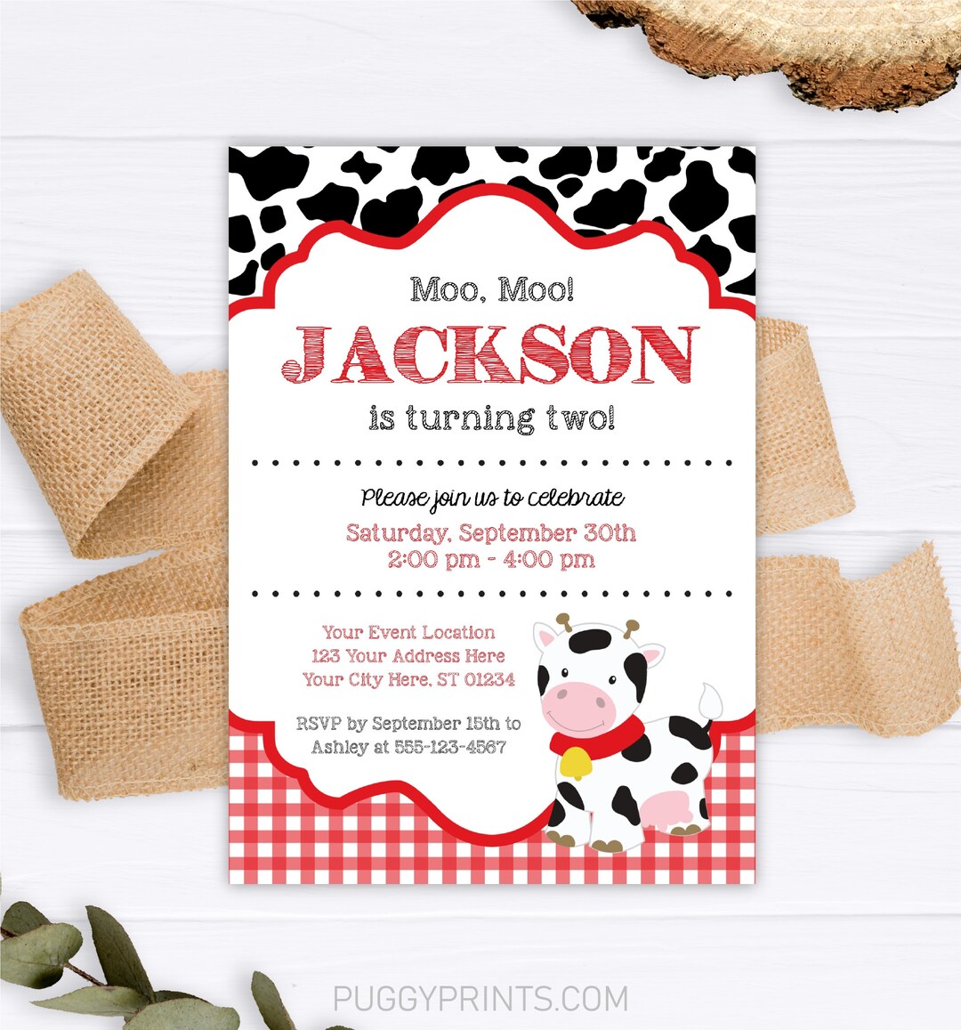 Cow Birthday Invitation | Editable Template Online | Instant Download ...