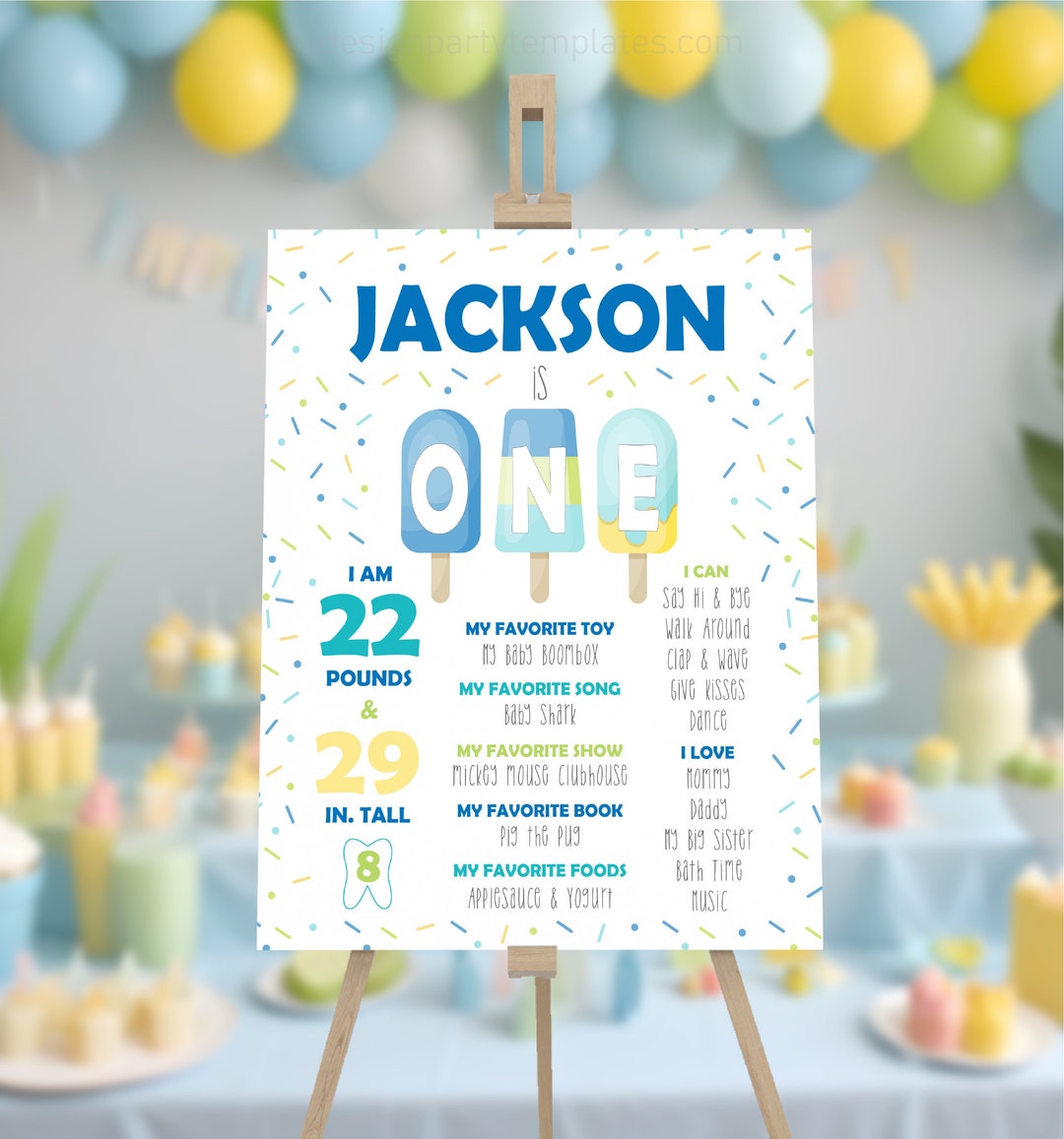 Popsicle First Birthday Milestone Poster: Summer Party Stats (printable ...