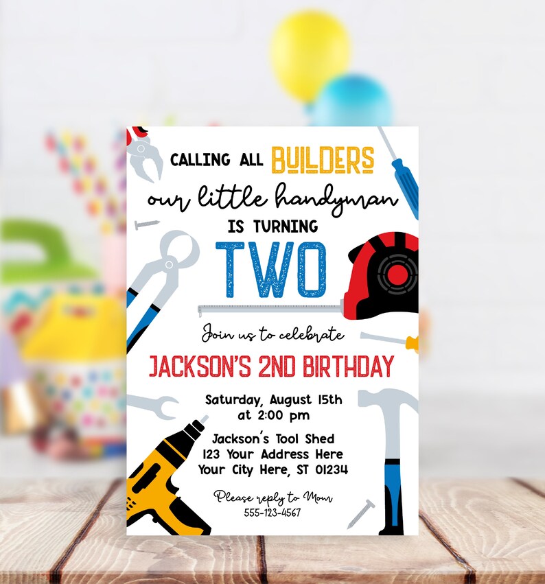 Handyman Birthday Invitation: Builder Party, Tools Theme (editable ...