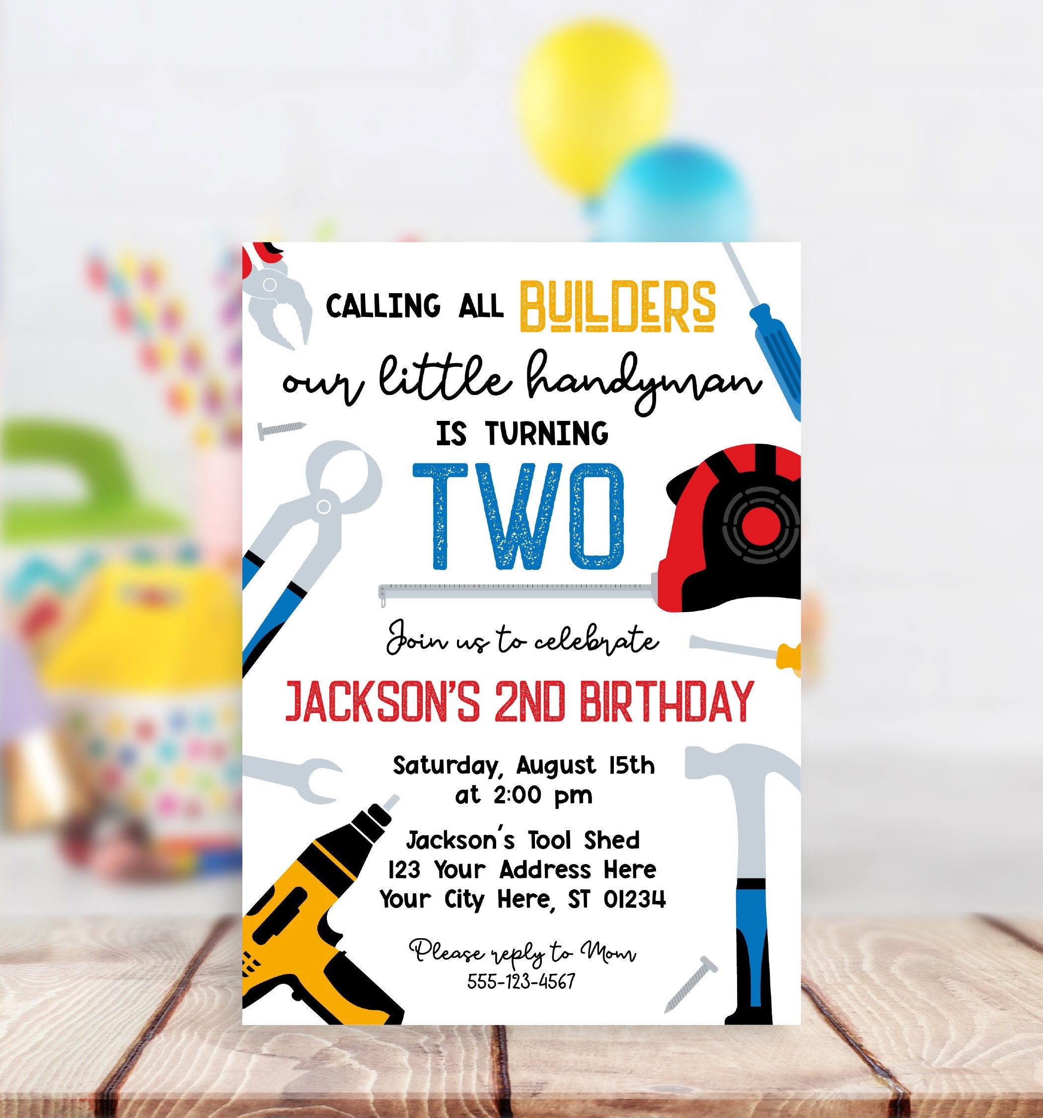 Handyman Birthday Invitation: Builder Party, Tools Theme (editable ...