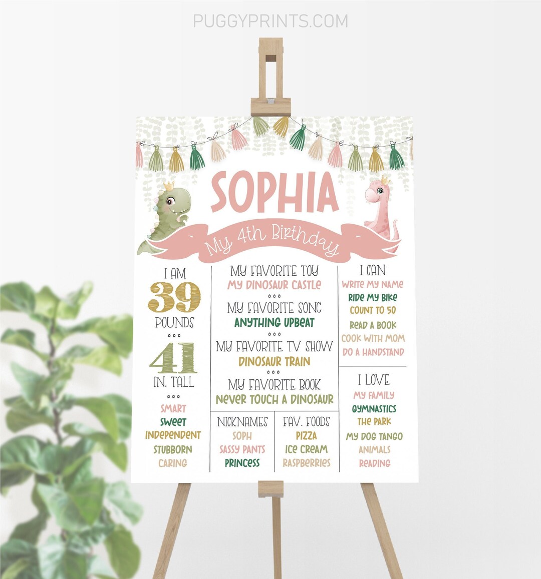 Girl Dinosaur Birthday Chalkboard Poster, Editable Dinosaur Birthday ...