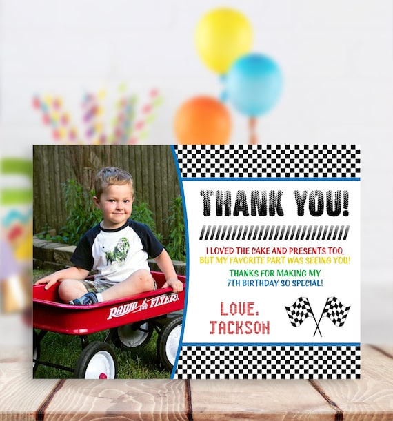 Racing Birthday Thank You Card, Editable Racing Thank You Card Template ...