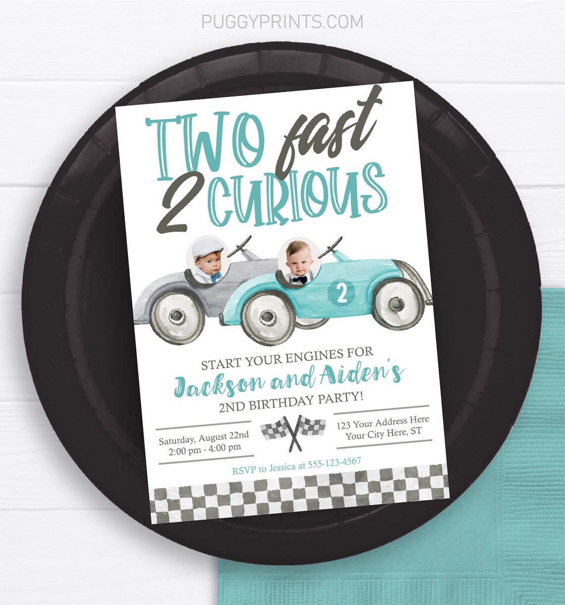Two Fast Birthday Invitation Editable 2 Curious Invitation - Etsy