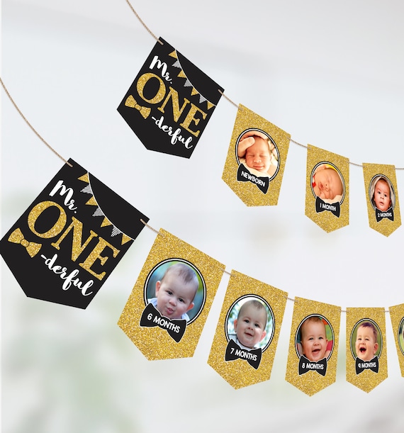 Mr. ONEderful Monthly Photo Banner, Editable Newborn to 12 Months ...