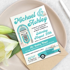 Sock Hop Wedding Invitation, Editable 1950s Wedding Invitation Template ...