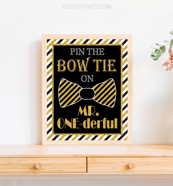 Pin the Bow Tie on Mr. Onederful Sign Printable Pin the Bow - Etsy