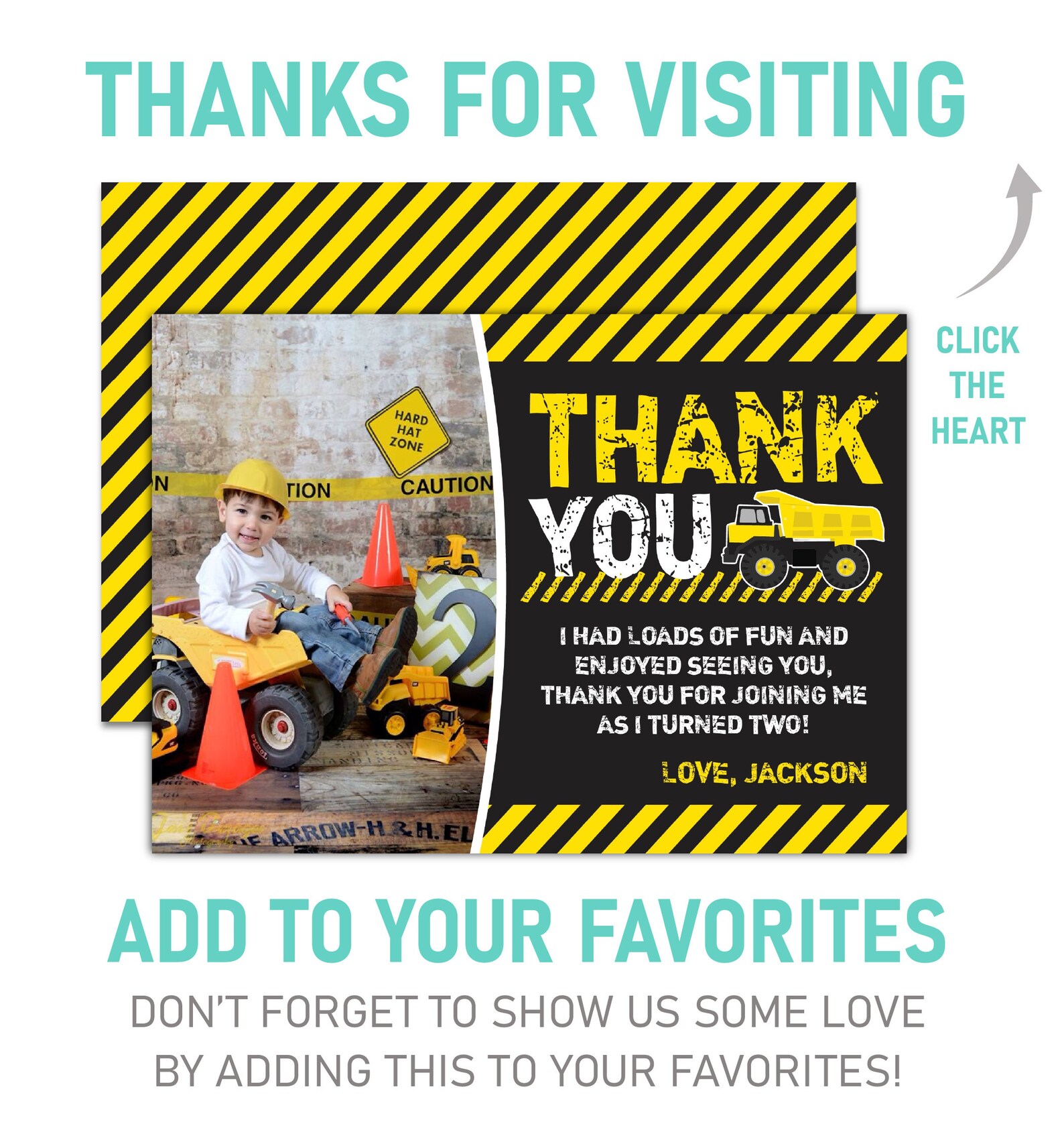 Construction Thank You Card Editable Construction Birthday | Etsy