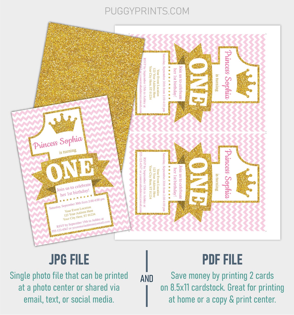 Princess First Birthday Invitation Editable Princess First - Etsy