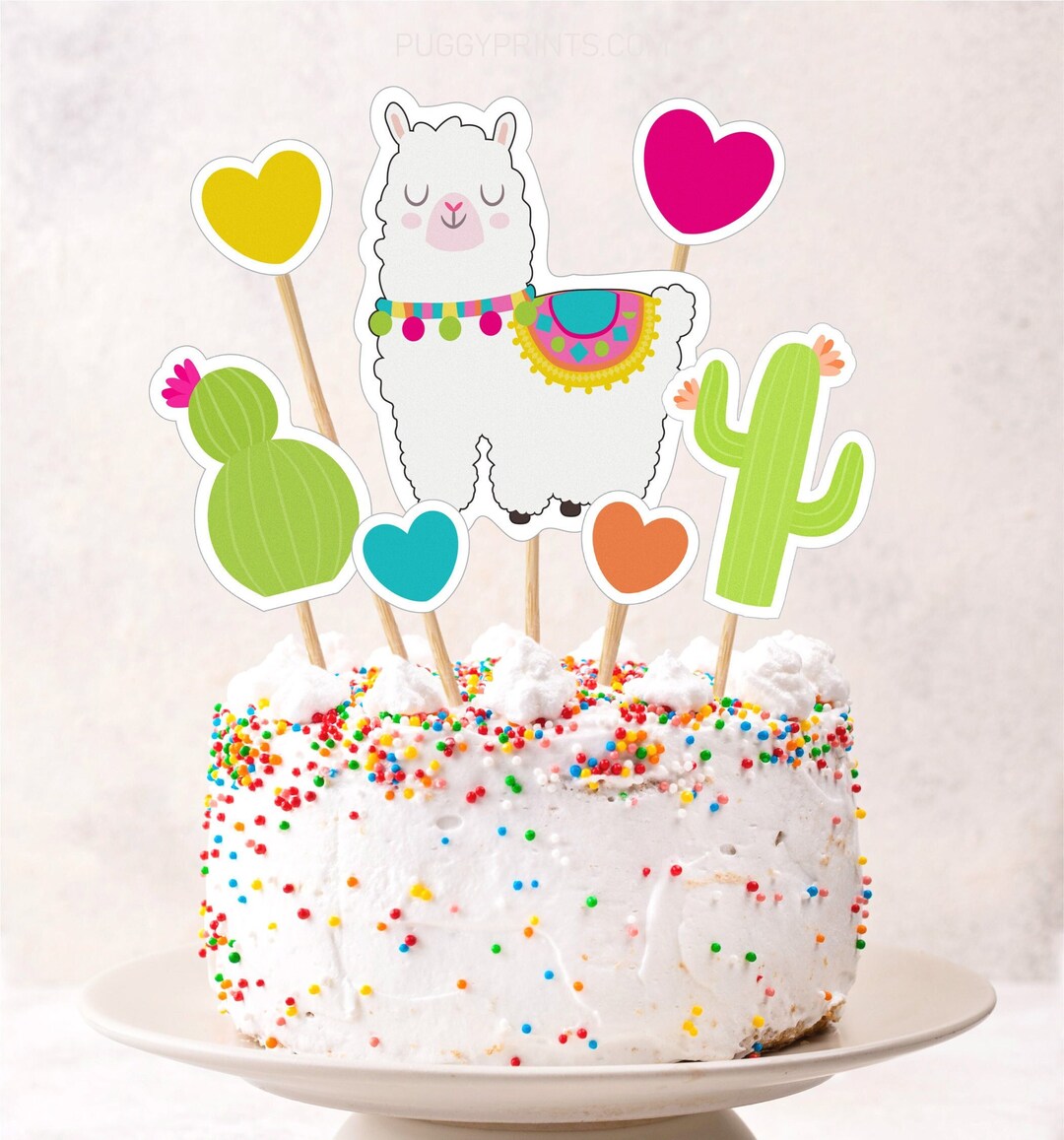 Llama Birthday Cake Topper, Printable Llama Birthday Centerpieces ...