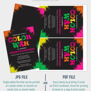 Color War Birthday Invitation, Editable Color War Invitation Template ...